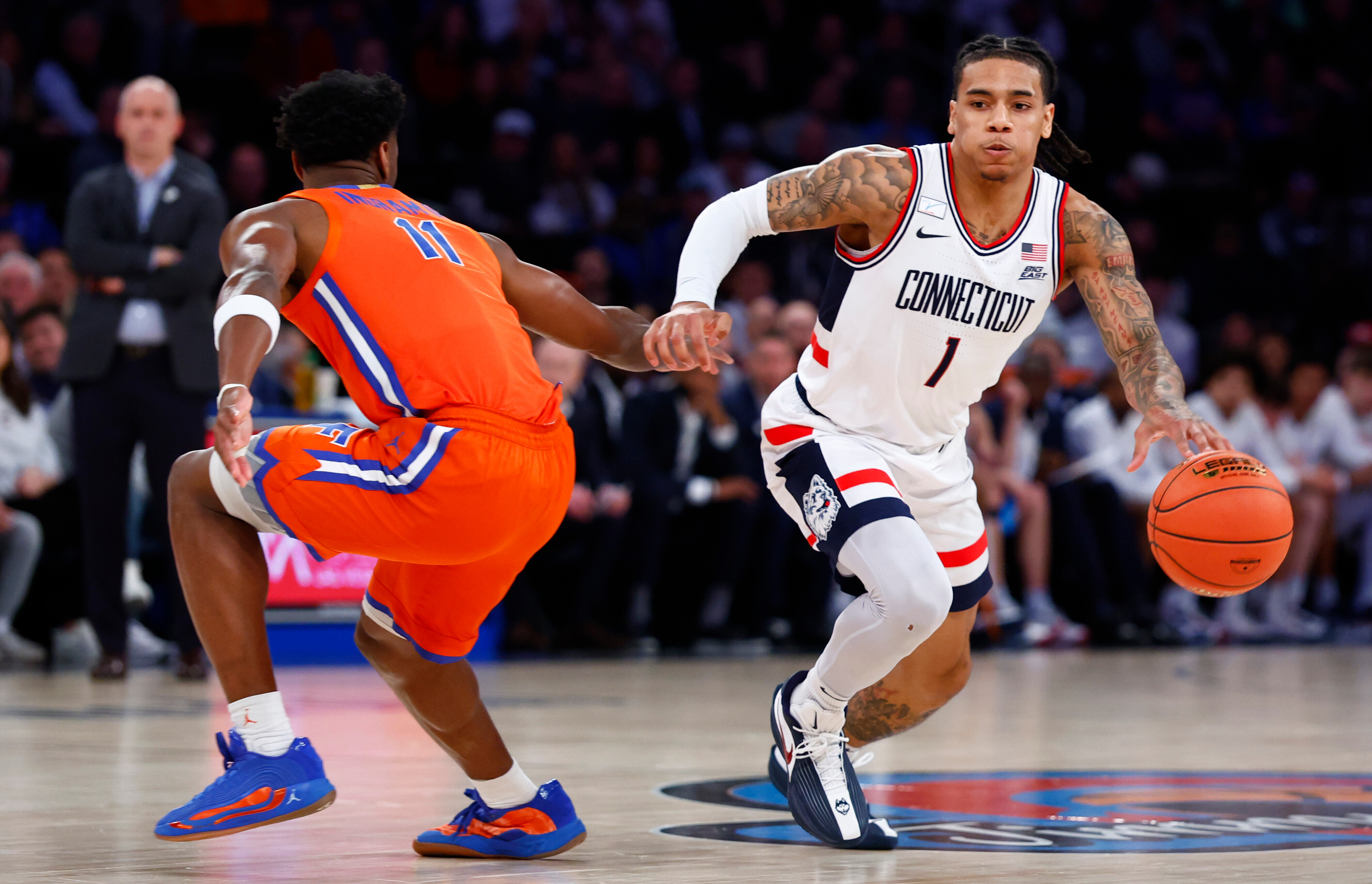 Ball scores 19 points as No. 5 UConn beats No. 18 Florida 77-73 in ...
