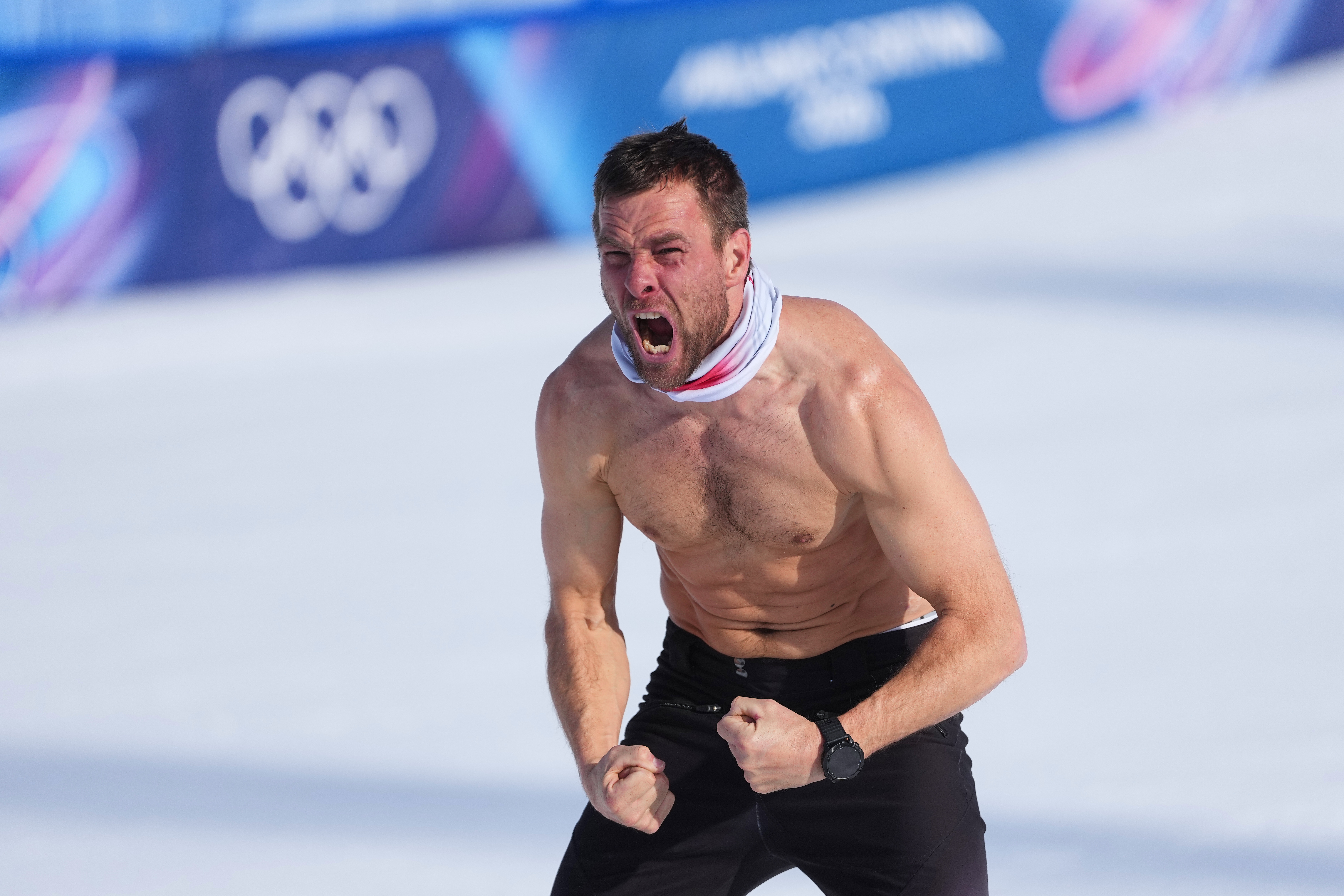 Benjamin Karl celebrates Olympic gold with a shirtless tribute to ...